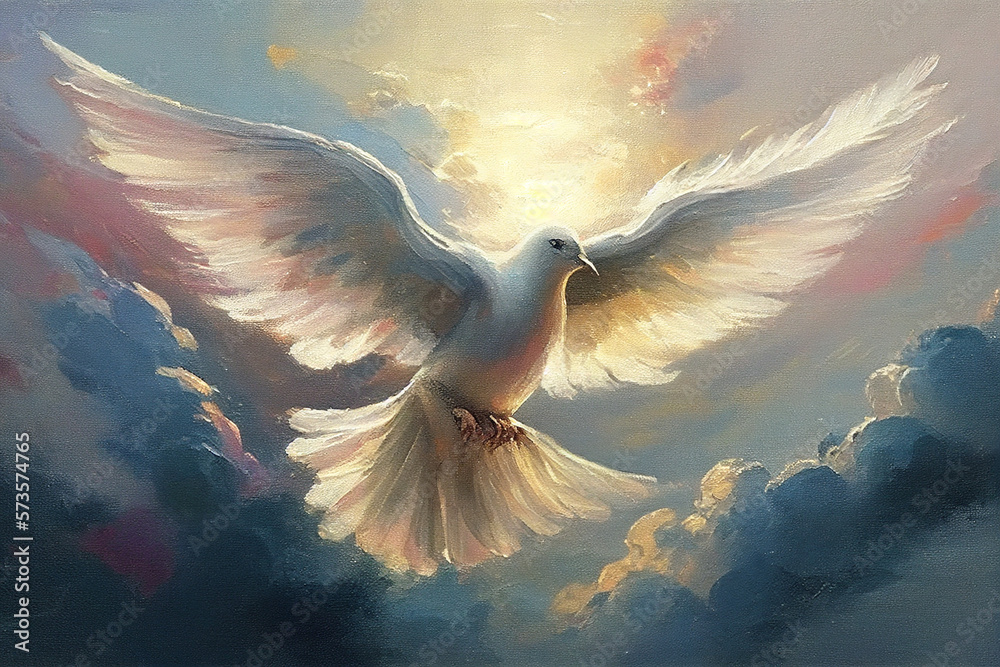 White dove flying painting - a symbol of peace and hope. Conceptual Christian art Stock ...