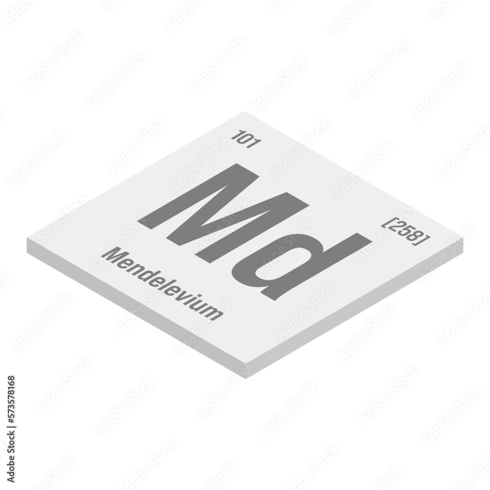 Mendelevium, Md, gray 3D isometric illustration of periodic table ...