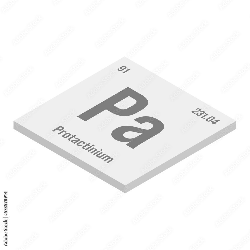 Protactinium, Pa, gray 3D isometric illustration of periodic table ...