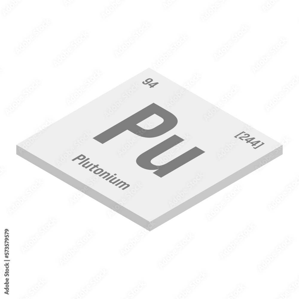 Plutonium, Pu, gray 3D isometric illustration of periodic table element ... Plutonium, Pu, gray 3D isometric illustration of periodic table element ...