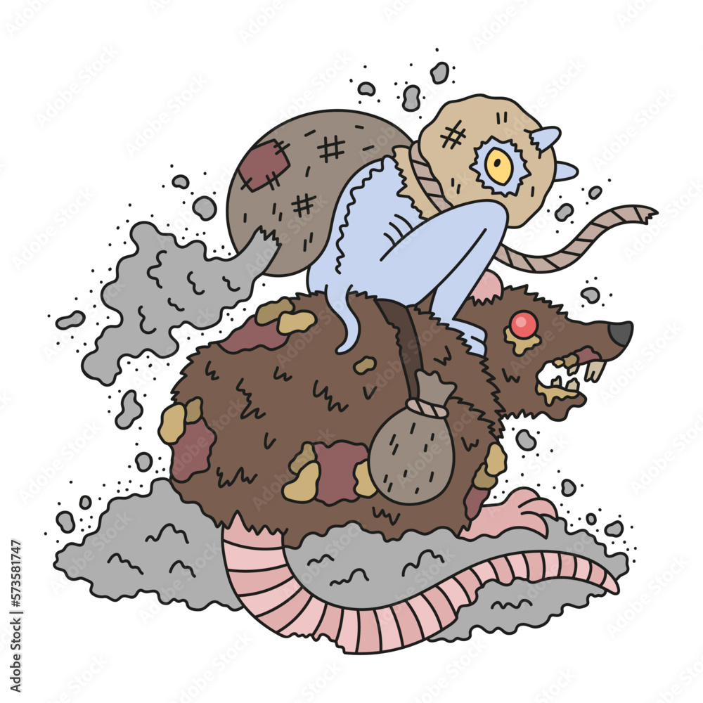 Evil little spirit of dust. Cute blue demon of dirty house. Vermin ...