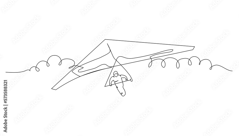 Continuous line art Hang gliding for vector illustration, extreme ...