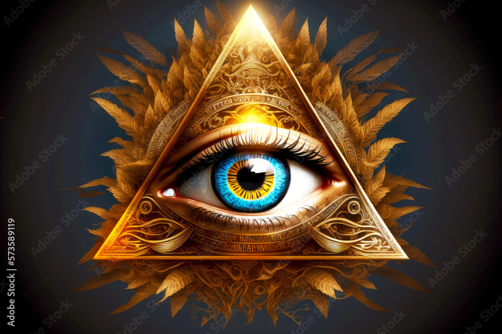 illuminous all-seeing eye in triangular form as symbol of mystical ...