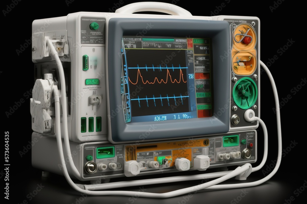 Anesthesia monitor in a theatre showing a pulse, oxygen saturation, ECG ...