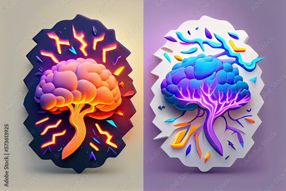 Brainstorming banner. The brain strains, lightning and rays. Finding a ...