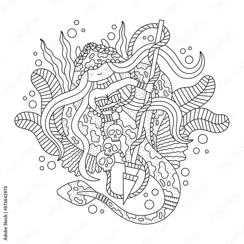Vector de Stock Cute stingray mermaid wearing tiara. Beautiful fish ...