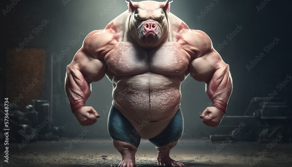 Strong pig full of muscle bodybuilder generative AI Stock Illustration ...