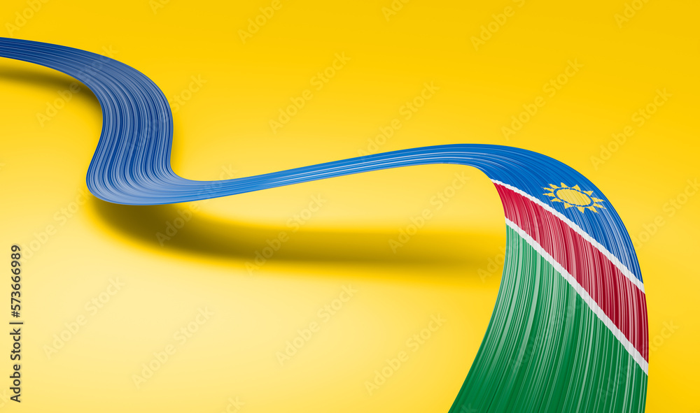 3d Flag of Namibia Country, 3d Wavy Ribbon isolated on Yellow ...