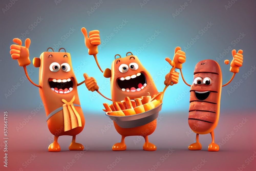 Cute Cartoon BBQ Ribs Characters 3D Illustration. Created with ...
