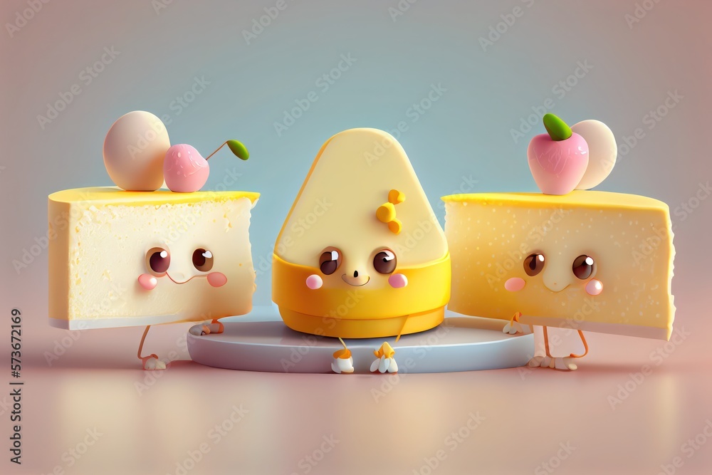 Cute Cartoon Cheesecake Characters 3D Illustration. Created with ...