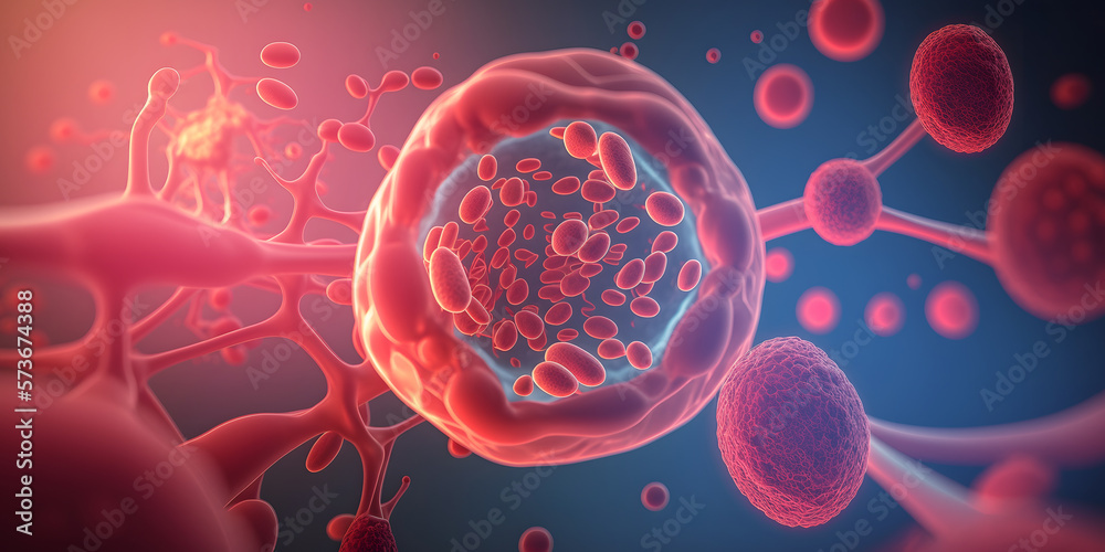 Mutation of Red blood cells in fight cancer cell. Banner biology ...