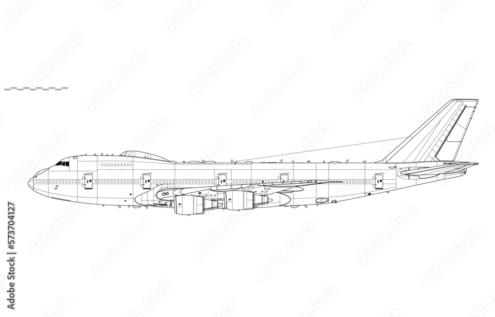 Boeing E-4B Nightwatch. Doomsday plane. Vector drawing of strategic ...