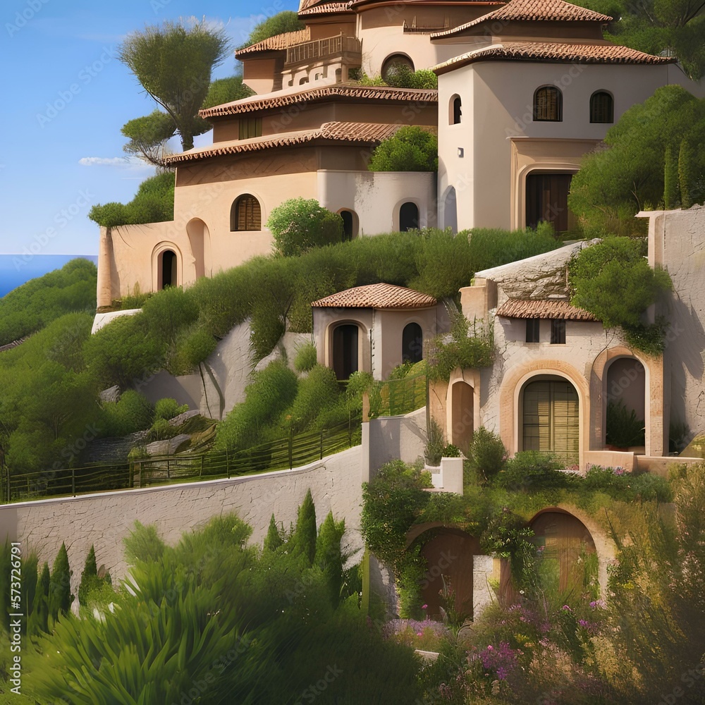 Image of a neo-mediterranean house built into a hillside with a ...
