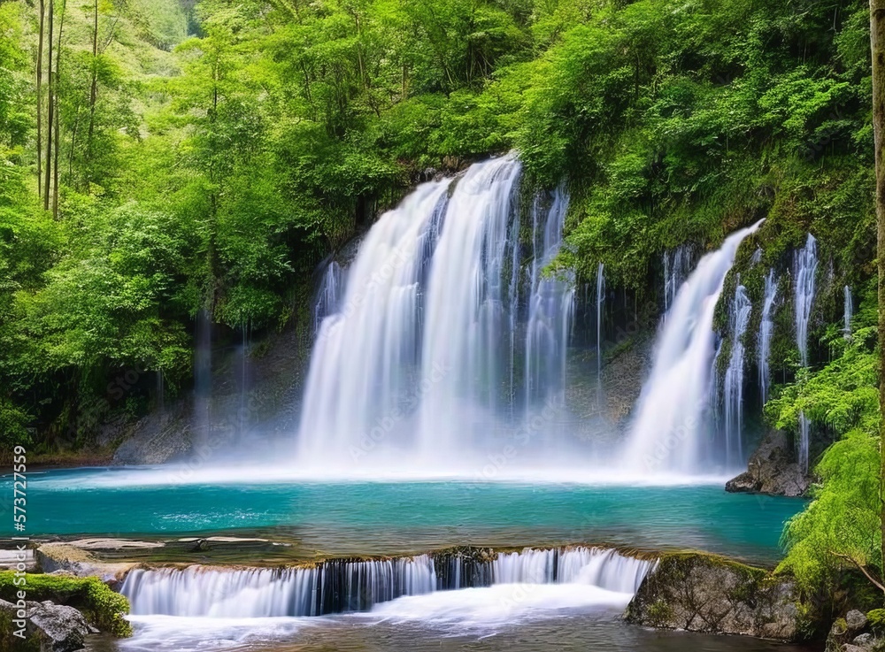 beautiful waterfall in the forest Stock Photo | Adobe Stock
