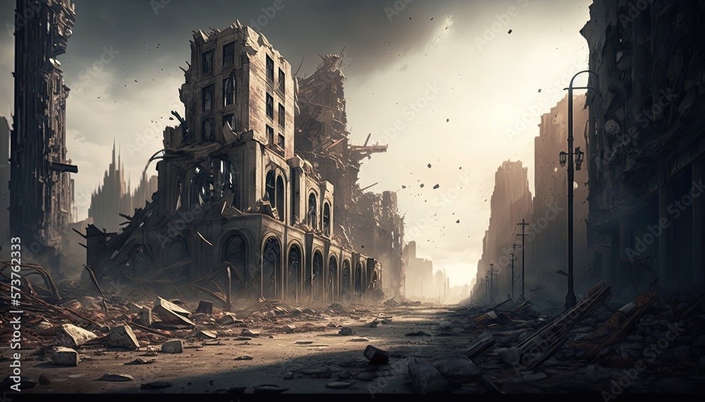 the destroyed city illustration by generative Ai Stock Illustration ...