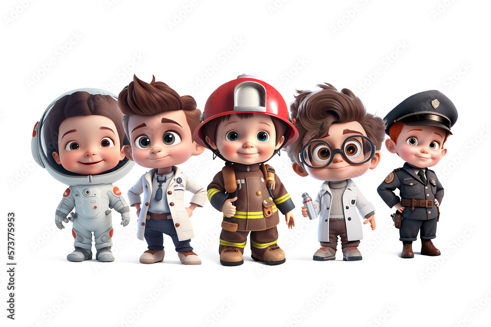 Cute cartoon kids wearing as a various profession costumes, isolated on ...