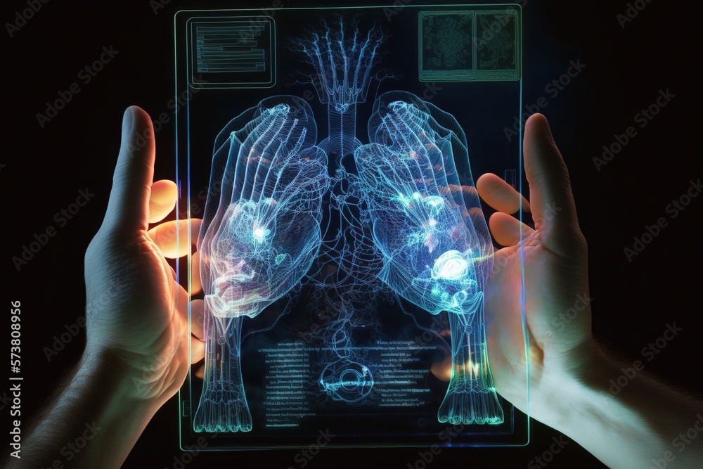 Doctor holding Digital X Ray Human body, organs and brain scan with ...