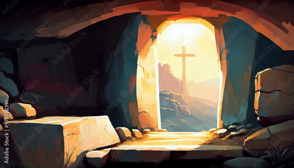 Easter Jesus Christ rose from the dead. Sunday morning. Dawn. The empty ...