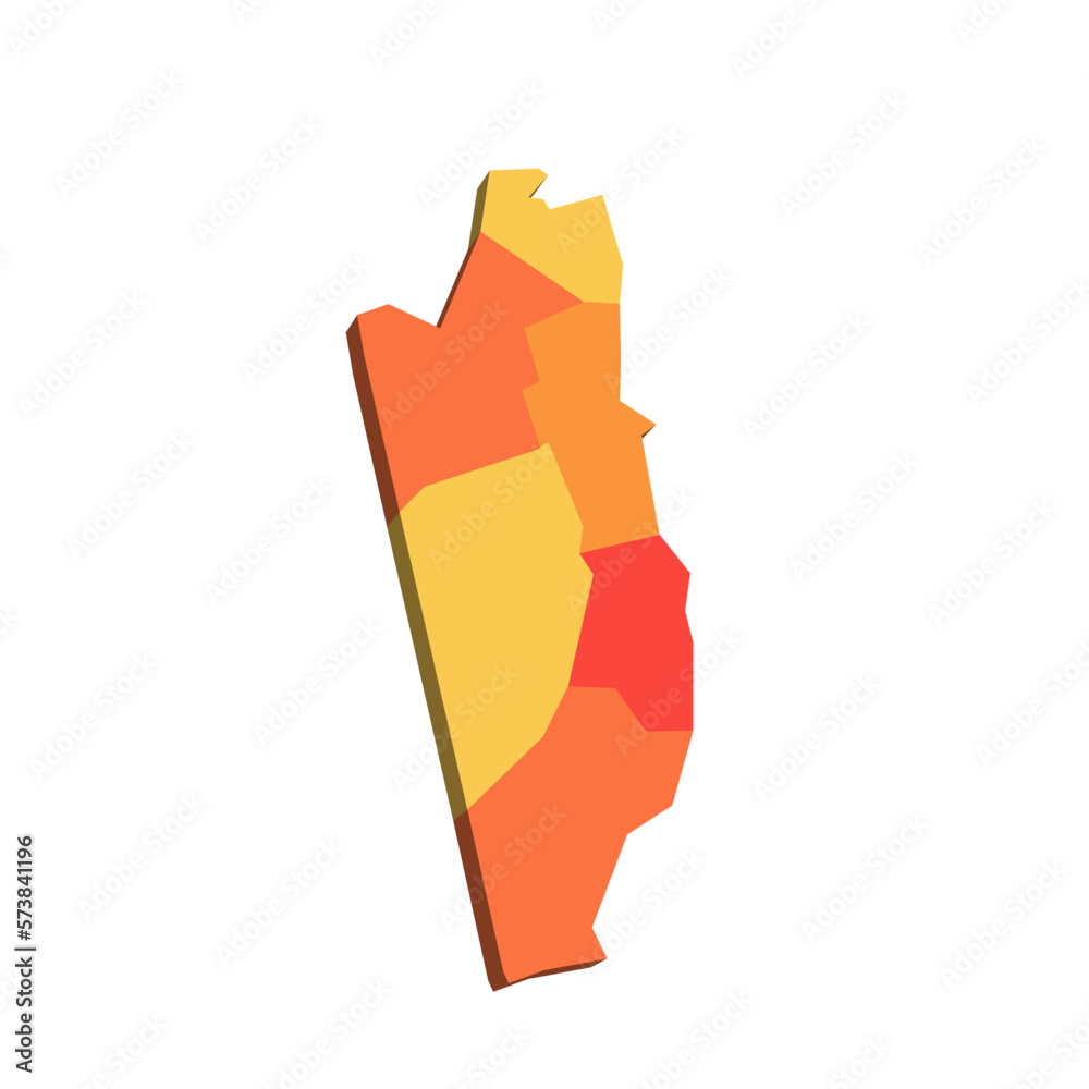 Belize political map of administrative divisions - districts. 3D map in ...