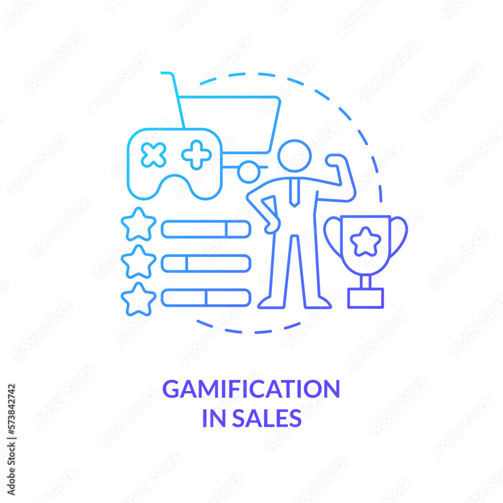 Gamification in sales blue gradient concept icon. Digital marketing. Motivational design trend ...