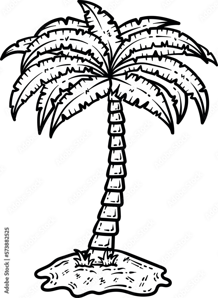 Summer Palm Tree Line Art Coloring Page for Adult Stock Vector | Adobe ...