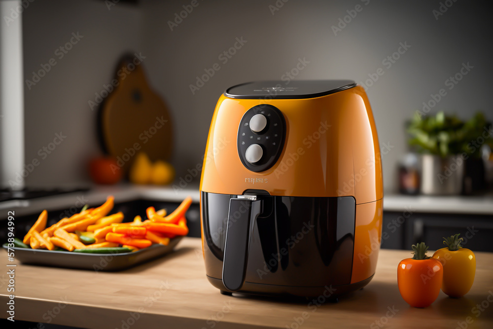 orange Airfryer in a kitchen background, generative ai background ...