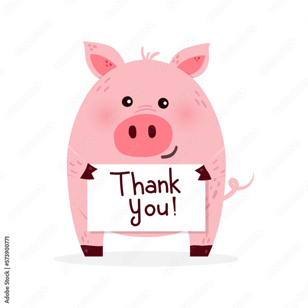 Thank you. Cute cartoon pig on a white background. Design of a funny ...