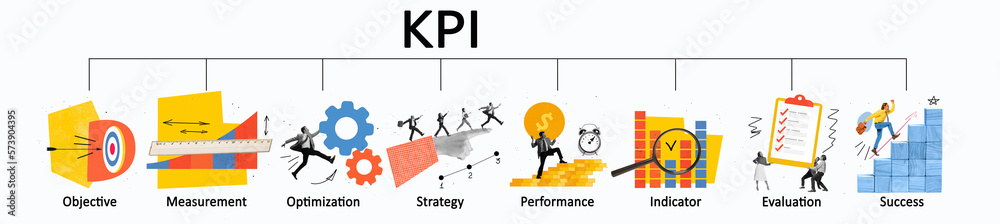 Art collage, design about KPI and key performance indicators for ...