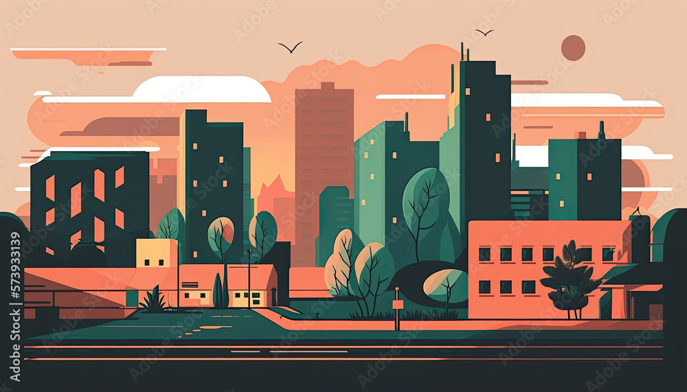 Cityscape- Minimalistic flat design landscape illustration. Image for a ...