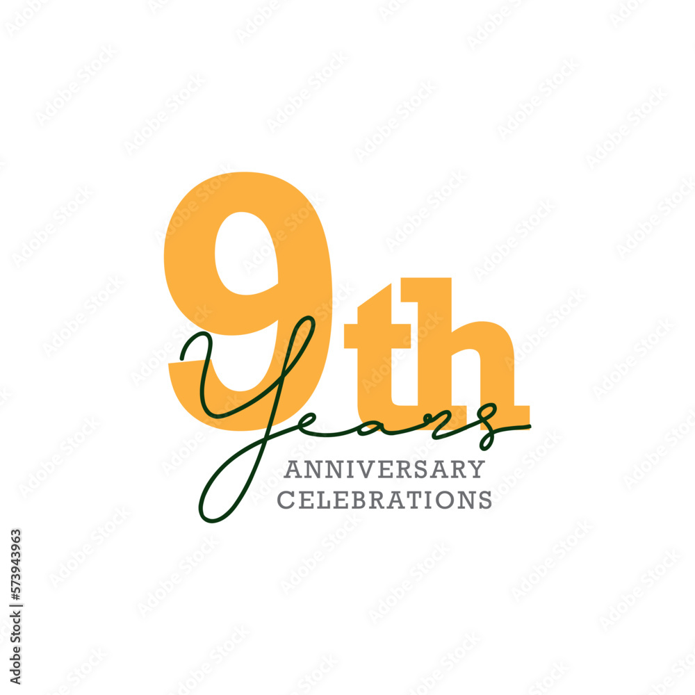 9 years anniversary. Anniversary template design concept with golden ...