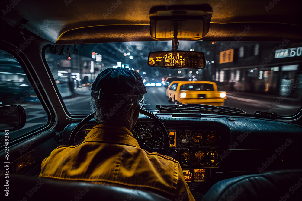 Taxi Man driving a car, personal driver, business taxi, back view ...