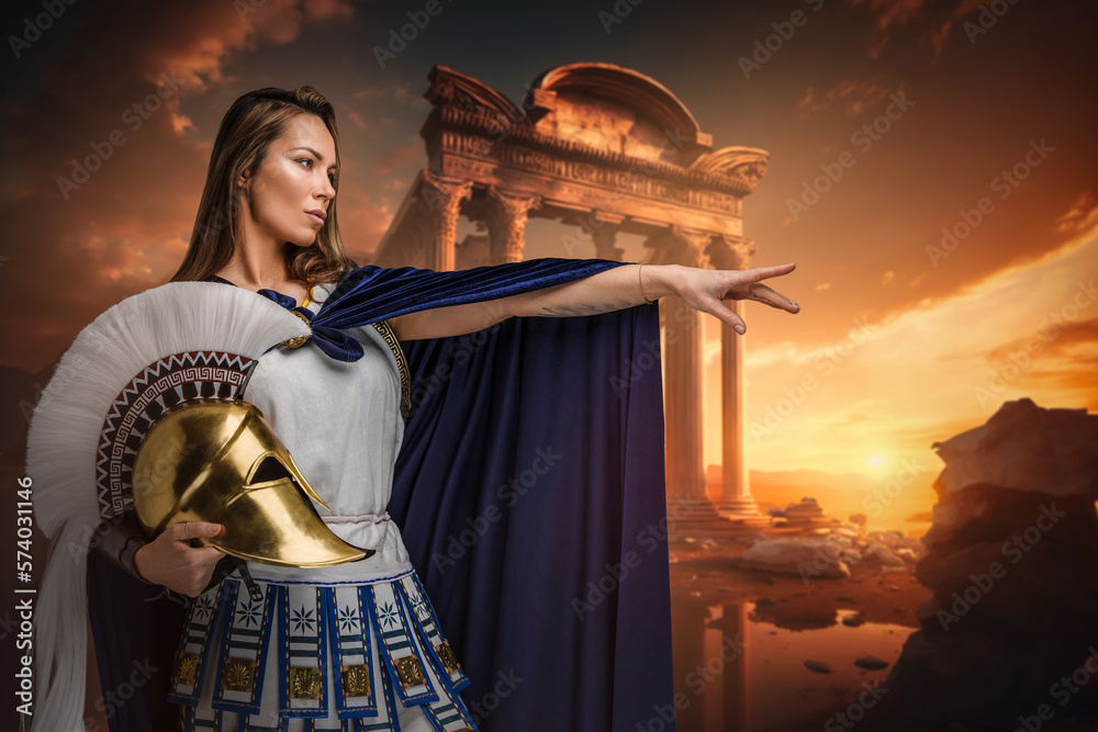 Artwork of brave warlord warrior with spear and outstretched hand ...