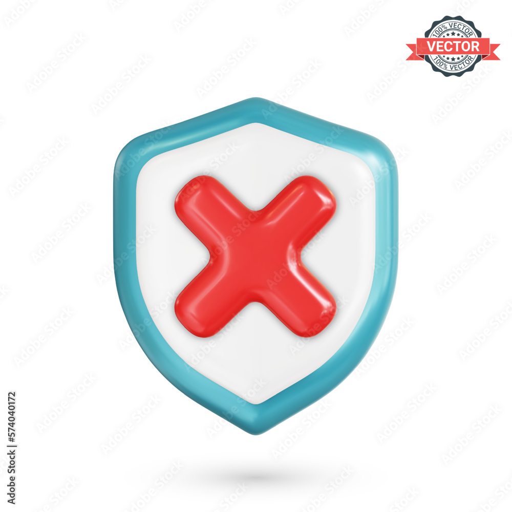 Incorrect sign or wrong mark icon. Shield shape with red cross ...