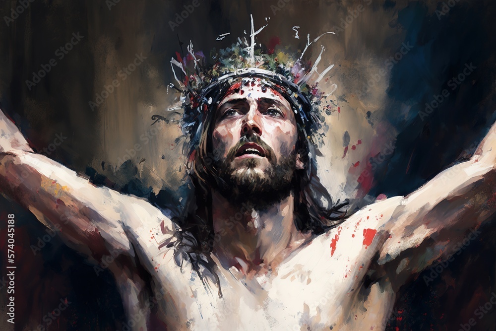 Stock-Illustration „Painting of Jesus suffering with a crown of thorns ...