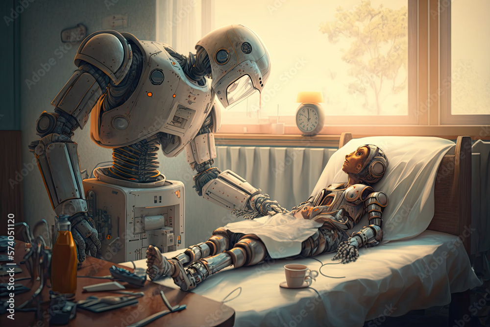 Futuristic robot, android, droid, cyborg medical staff, doctor, nurse ...
