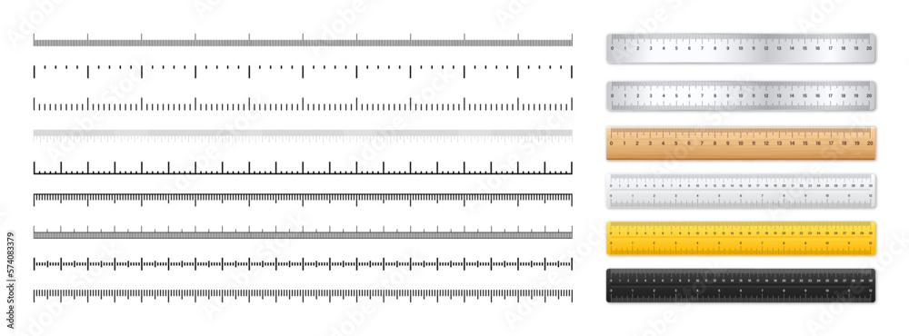 Image vectorielle Stock Realistic metal and plastic rulers. Measurement scales with divisions ...