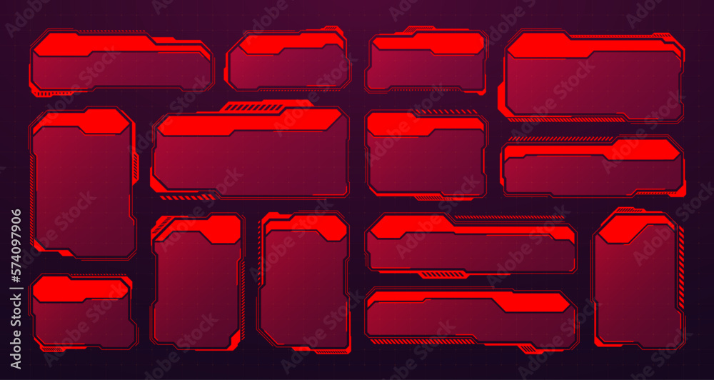 Red futuristic HUD or UI elements. Sci-fi user interface text boxes, callouts. Warning message ...