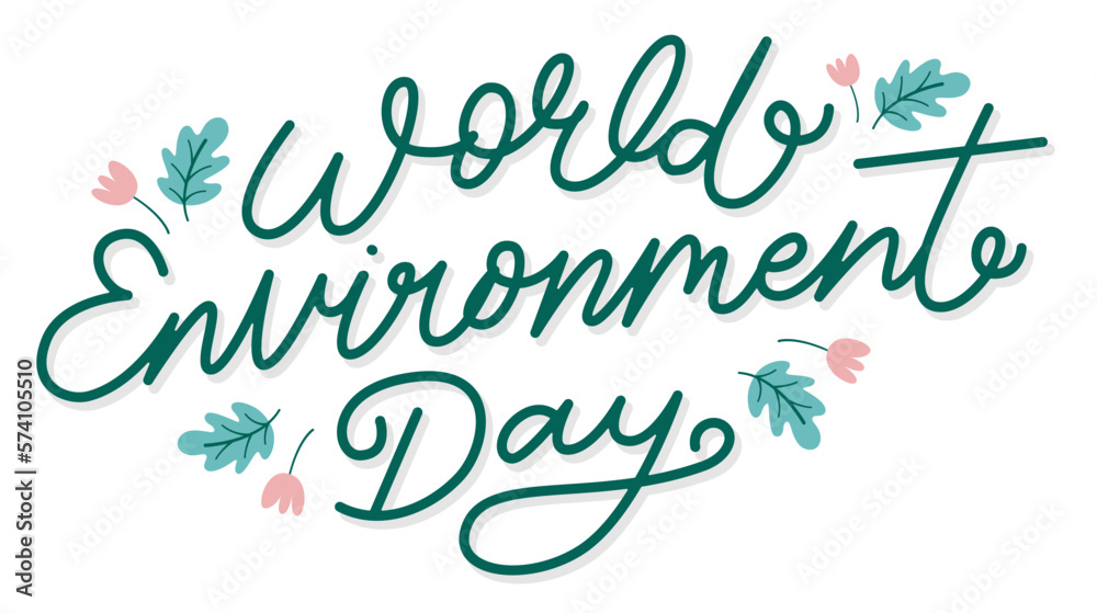 World environment day hand lettering with green leave. Earth Day hand ...
