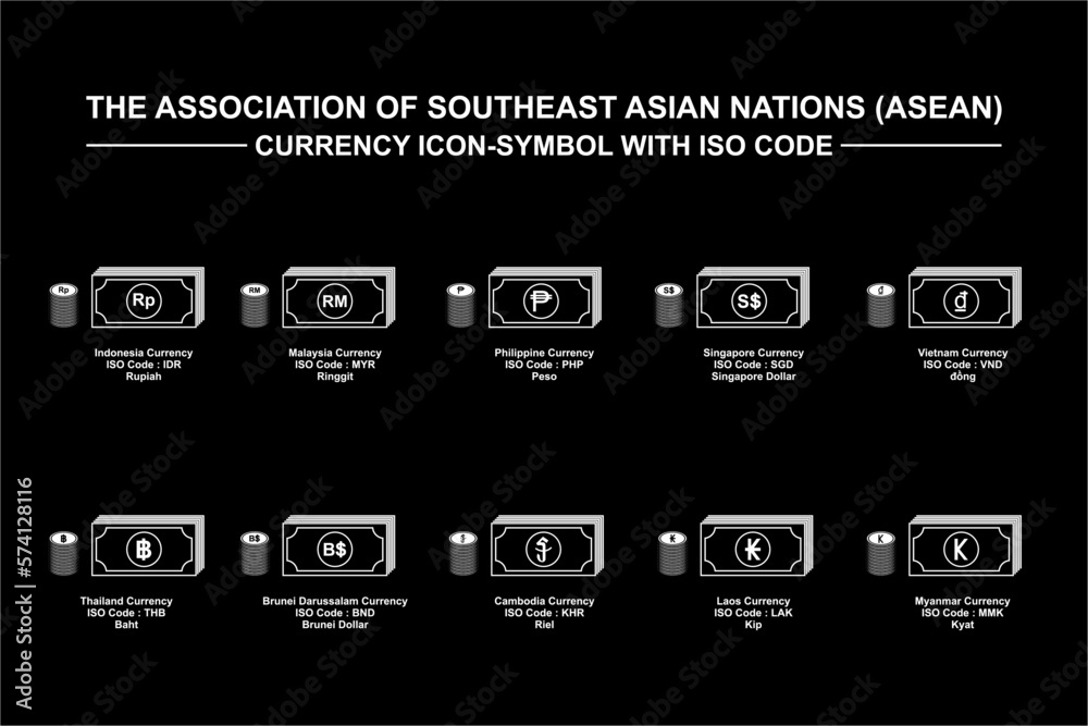 The Association of Southeast Asian Nations (ASEAN) Currency Icon Symbol ...