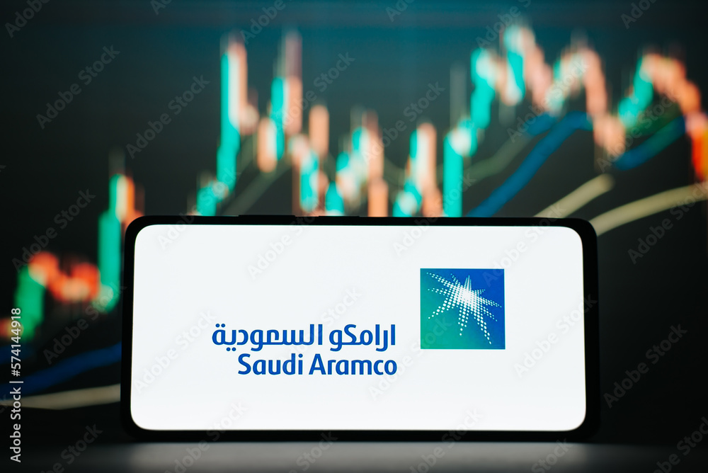 Saudi Aramco and investments, financial business concept. Close-up of ...