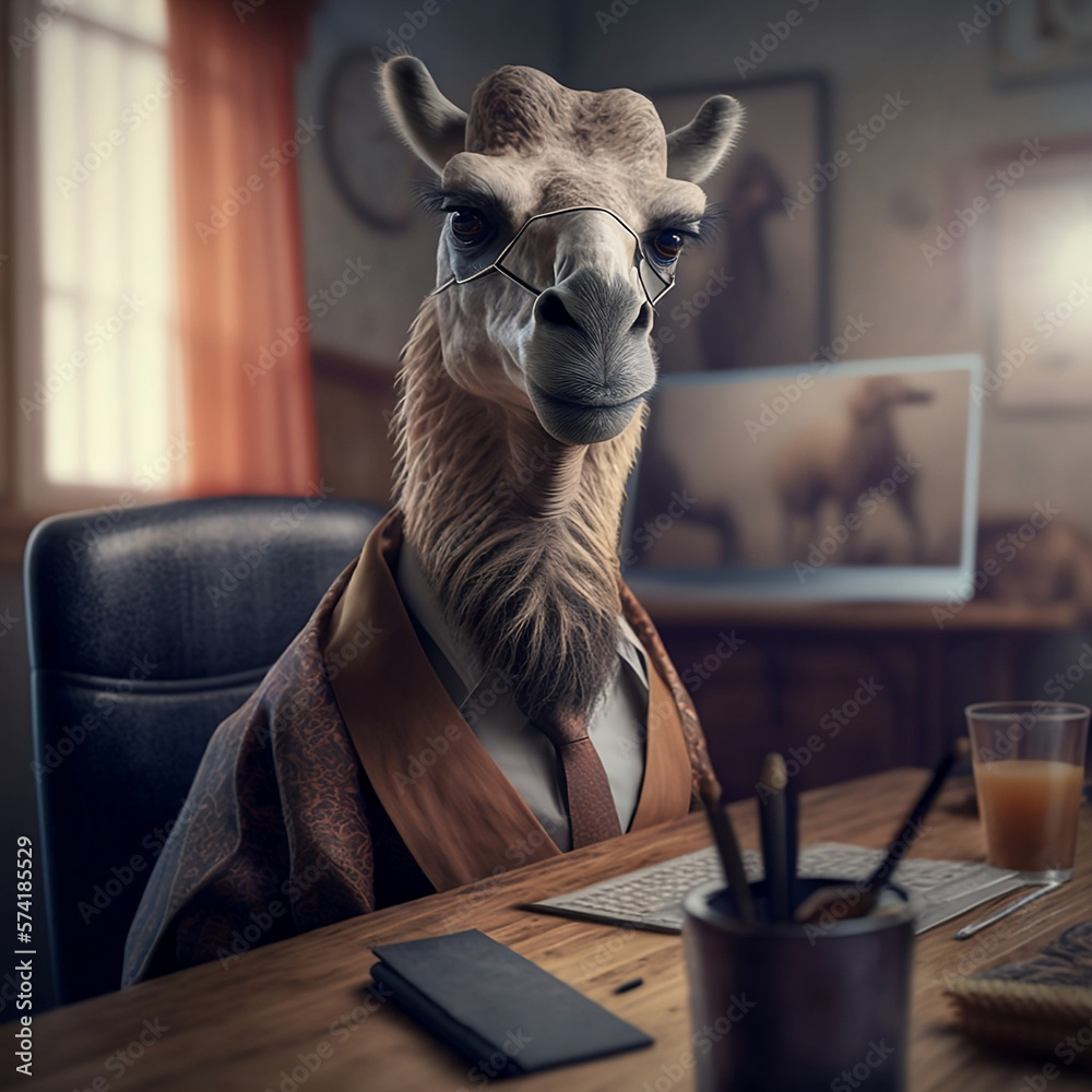 Lama Portrait as businessman in a stylish classic suit in the office ...