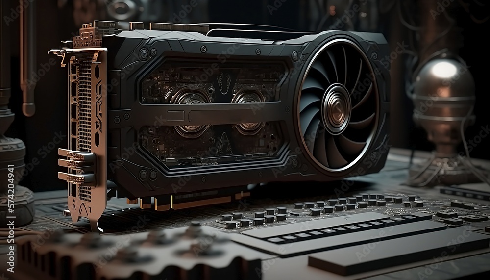 Graphic card cinematic concept art, render, macro shot Stock ...