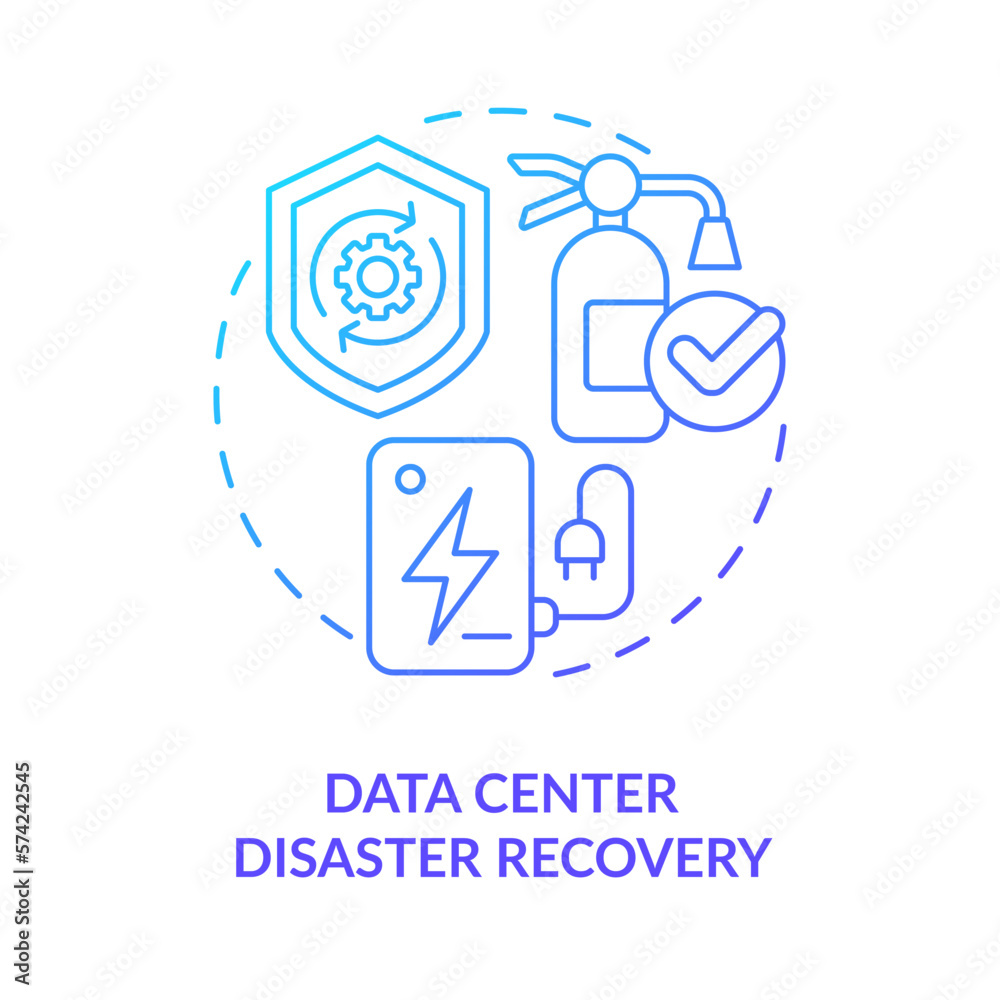 Data center disaster recovery blue gradient concept icon. Prevent ...