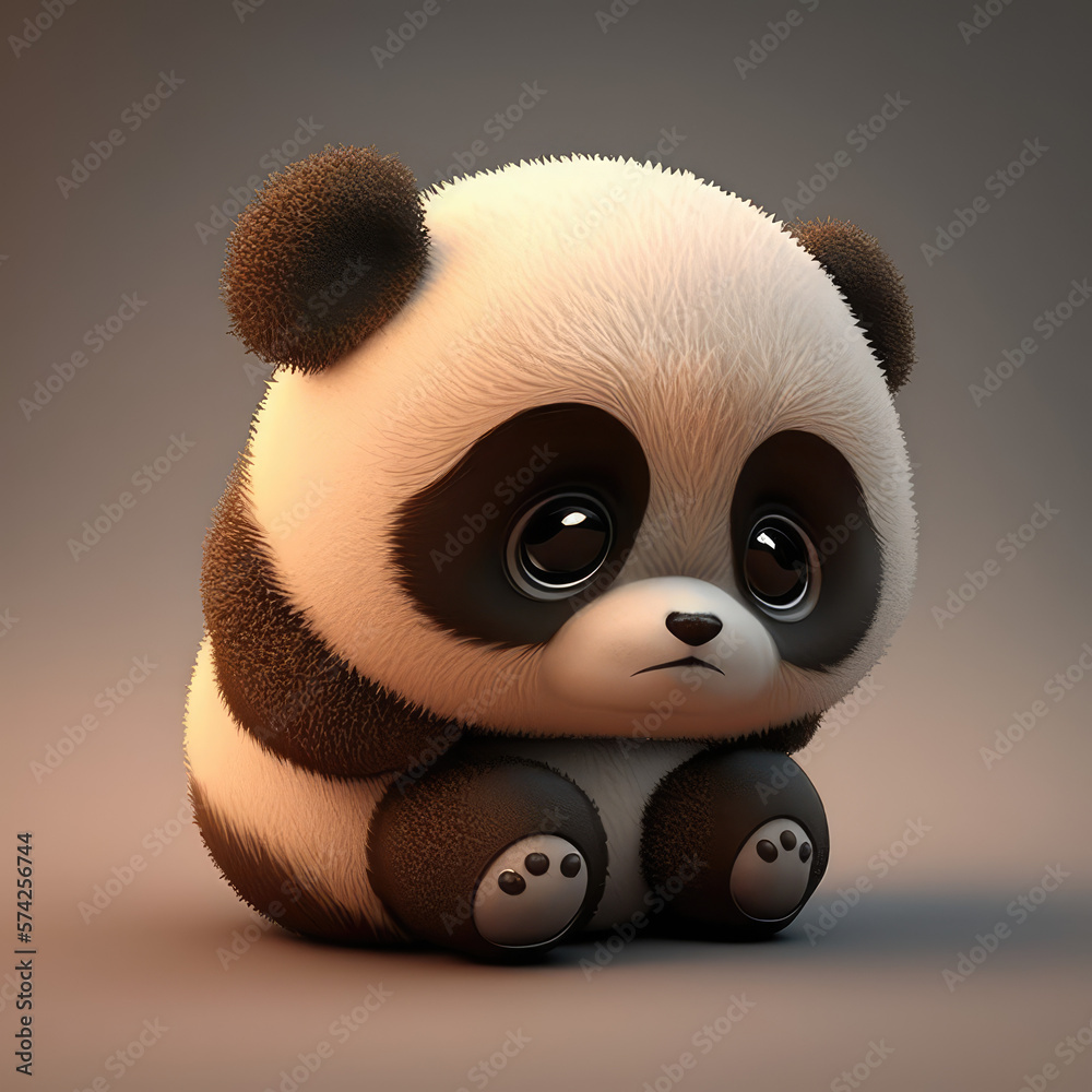 Cute kawaii baby panda 3d character. Cartoon pet with big eyes, 3d ...