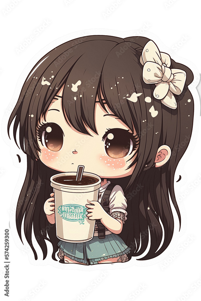Cute anime girl drinking coffee clipart created with Generative AI ...