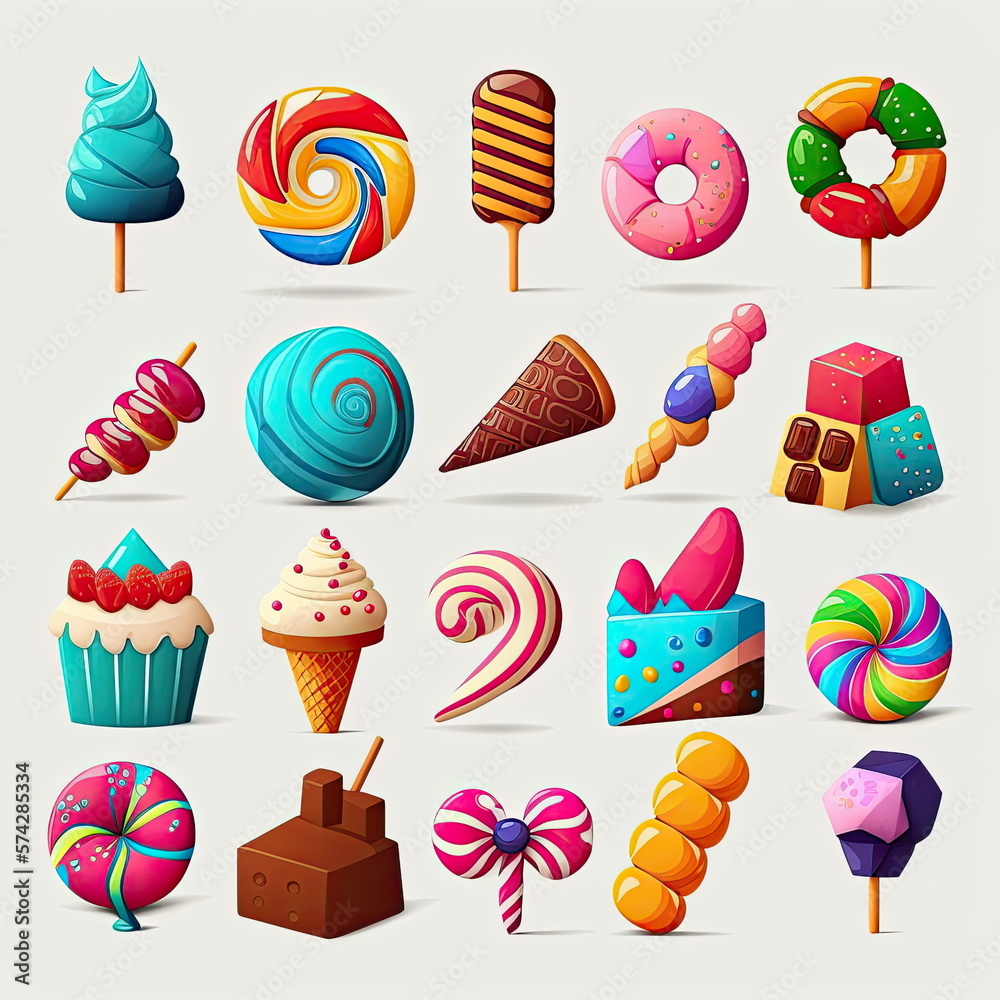 Collection of cute cartoon candy ,happy and smile character, vector ...