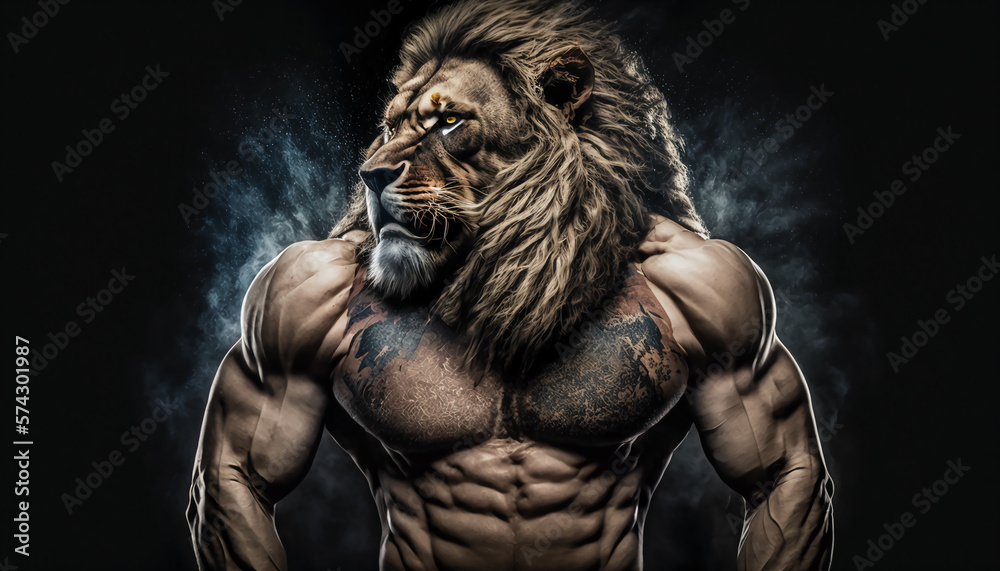 Ilustración de Stock Masculine and very muscular lion-man. Testosterone ...