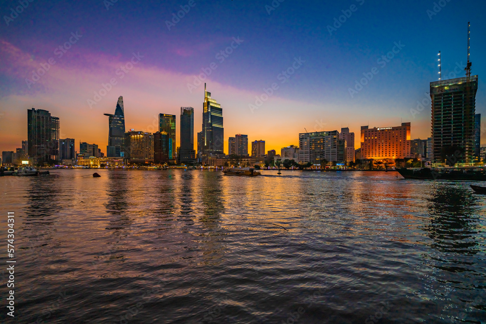 Beautiful Sunset at Bitexco in Ho Chi Minh City, the famous building in ...