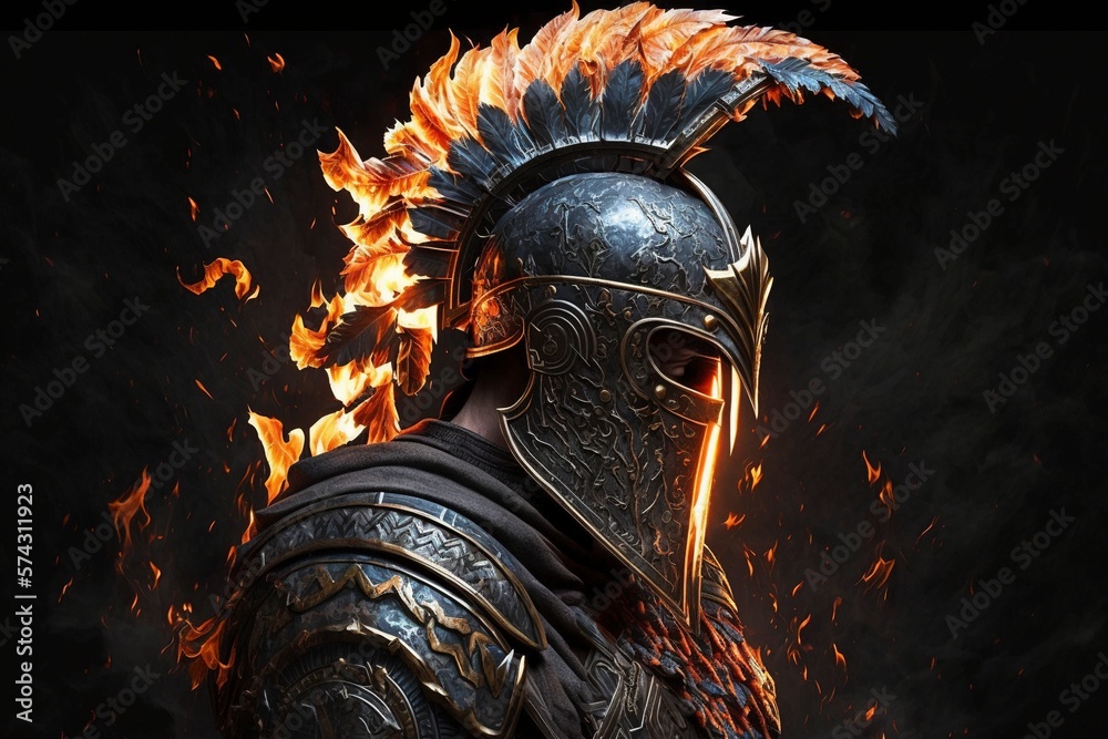 Flaming Roman warrior armor. AI technology generated image Stock ...