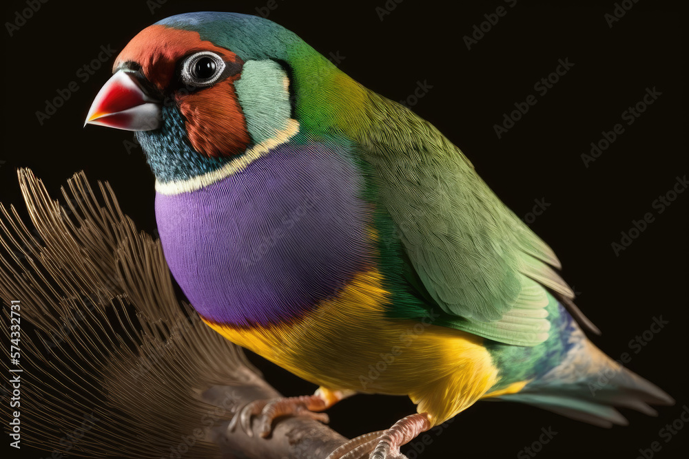 The Gouldian finch (Chloebia gouldiae), also known as the Lady Gouldian ...